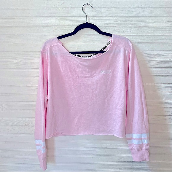 PINK Victoria's Secret | Tops | Vs Pink Pastel Pink White Logo Cropped ...